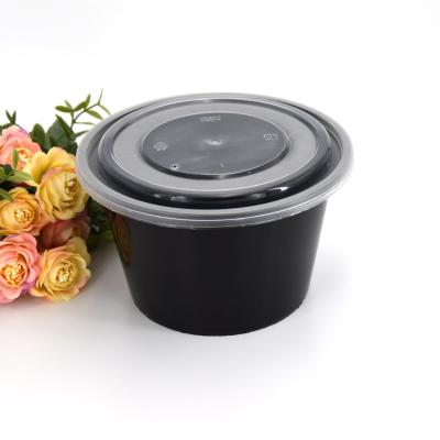 China Microwavable Black Round Plastic PP Meal Prep Bowls For Salad Soup Disposable Plastic Bowl With Lid Microwave Packing Cup Bowl for sale