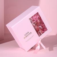 China Custom Flat Pack Magnetic Gift Box Pink Paper With Ribbon for sale