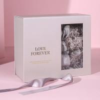 China Custom Flat Pack Magnetic Gift Box Pink Paper With Ribbon for sale