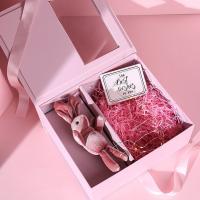 China Custom Flat Pack Magnetic Gift Box Pink Paper With Ribbon for sale
