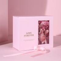 China Custom Flat Pack Magnetic Gift Box Pink Paper With Ribbon for sale