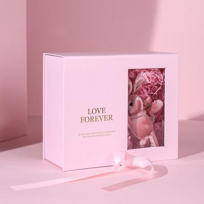 China Custom Flat Pack Magnetic Gift Box Pink Paper With Ribbon for sale