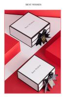 China Rigid White Magnetic Cardboard Gift Boxes With Black Rim And Ribbon Bow for sale
