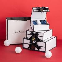 China Rigid White Magnetic Cardboard Gift Boxes With Black Rim And Ribbon Bow for sale