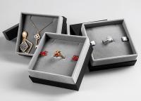 China Grey Velvet Lined Cardboard Jewelry Packaging Boxes With Customizable Logo Printing for sale