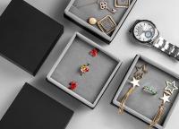 China Grey Velvet Lined Cardboard Jewelry Packaging Boxes With Customizable Logo Printing for sale