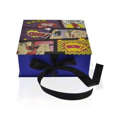 China Fold Flat Custom Printing Rigid Paper Gift Box With Ribbon Closure for sale