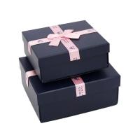 China Navy Blue Collapsible Rigid Paper Gift Box 24*20*10cm With Ribbon Decor for sale