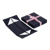 China Navy Blue Collapsible Rigid Paper Gift Box 24*20*10cm With Ribbon Decor for sale