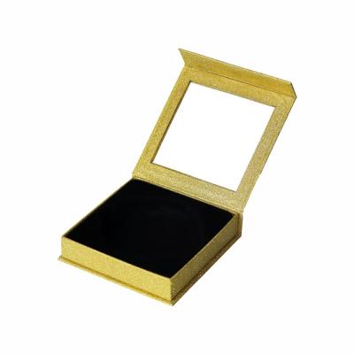 China 10*10*3.5cm Transparent Window Rigid Paper Gift Box With PET Tray Shiny Gold for sale