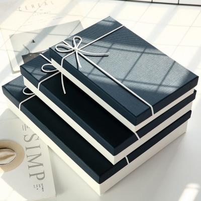 China Special Texture Paper Multifunctional Lid And Base Gift Box With Rope Ribbon for sale