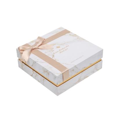China 21*21*9cm Marble Texture Rigid Paper Gift Box , Lift Off Lid Box For Wedding Favor for sale