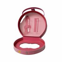 China Pink Snap Closure Birthday Gift Makeup Box Round With PU Handle for sale