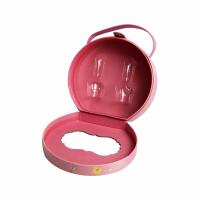 China Pink Snap Closure Birthday Gift Makeup Box Round With PU Handle for sale