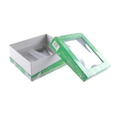 China ISO9001 Green Cosmetic Gift Boxes Clear Window With Hypotenuse Lip for sale