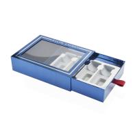 China CMYK Color Clear Window Perfume Gift Boxes Sliding Drawer With Satin Puller for sale