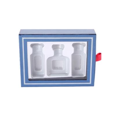 China Bule Empty Small Cardboard Gift Boxes , Pull Out Drawer Box With 3 Cavities for sale