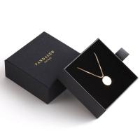 China Pull Out Black Cardboard Necklace Box With 1.5cm Thick Sponge for sale