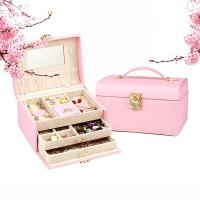 China Velvet Lining 3 Layer Jewelry Box , Jewellery Drawer Organiser 22*16.5*12.5cm With Lock for sale