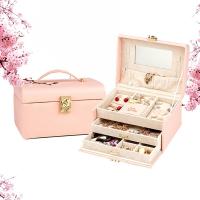 China Velvet Lining 3 Layer Jewelry Box , Jewellery Drawer Organiser 22*16.5*12.5cm With Lock for sale