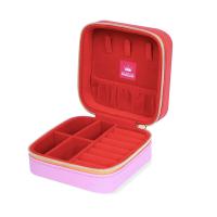 China Faux Leather Red Square Portable Travel Jewelry Case 10*10*5cm For Girls for sale
