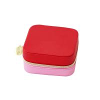China Faux Leather Red Square Portable Travel Jewelry Case 10*10*5cm For Girls for sale