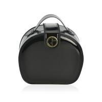 China ODM Black Round Makeup Organizer Multipurpose With Top Handle And Mirror for sale