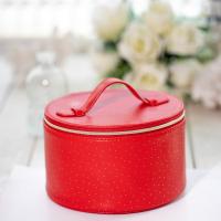China Customized Lightweight Ladies Leather Vanity Case Portable Round Red for sale