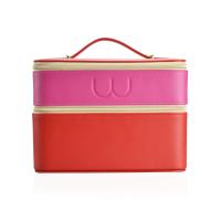 China Waterproof 24*20*19cm Leather Vanity Case Double Layers Zipper Closure for sale