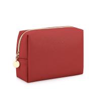 China PU Leather Zippered Cosmetic Makeup Bag Red Small For Daily Use for sale