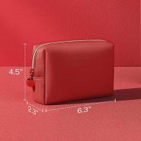 China PU Leather Zippered Cosmetic Makeup Bag Red Small For Daily Use for sale