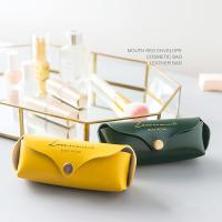 China Waterproof Travel Lipstick Case PU Leather Portable Yellow for sale