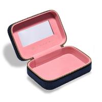 China Dark Blue Velvet Trio Travel Lipstick Case With Interior Mirror And EVA Insert for sale