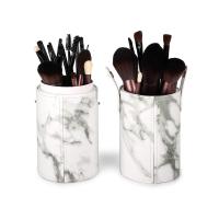 China Cosmetic Marbled Faux Leather Tube Makeup Brush Holder With Snap Shut for sale