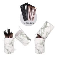 China Cosmetic Marbled Faux Leather Tube Makeup Brush Holder With Snap Shut for sale