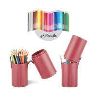 China Cylindrical Makeup Brush Tube Case Red Vegan Leather Satin Lining for sale