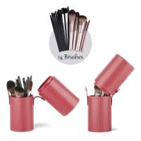 China Cylindrical Makeup Brush Tube Case Red Vegan Leather Satin Lining for sale