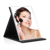 China Single Side Folding Travel Mirror Vegan Leather Customized With Stand for sale
