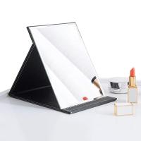 China Single Side Folding Travel Mirror Vegan Leather Customized With Stand for sale