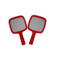 China Red Faux Leather Travel Makeup Mirror Handheld For Grooming Shaving for sale