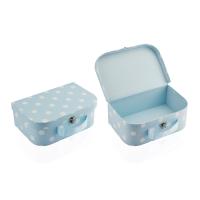 China 3 Set Dot Pattern Cardboard Storage Suitcase Box With Ribbon Handle for sale