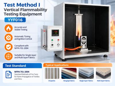 China YYF016 Vertical Flammability Testing Equipment with NFPA701-2004 Compliance, PLC and Touch Screen Control, and 50W/500W Test Flame for sale