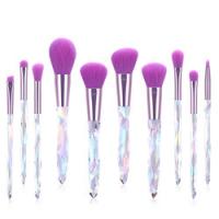 China Wood Handle 11 Pieces Diamond Sparkle Makeup Brush Set Nylon Hair With Bag for sale