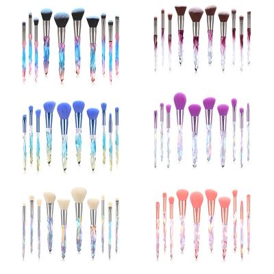 China Wood Handle 11 Pieces Diamond Sparkle Makeup Brush Set Nylon Hair With Bag for sale