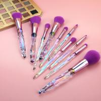 China Wood Handle 11 Pieces Diamond Sparkle Makeup Brush Set Nylon Hair With Bag for sale