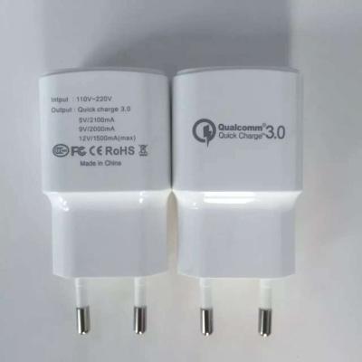 China QC3.0 QC2.0 5V 3A USB Charger Adapter White Universal Input 100-240V for Samsung Huawei Mobile Phone for sale
