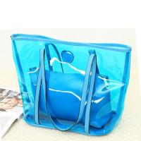 China Transparent Ladies Tote Bags Clear PVC Handbags , Orange / Red / Blue for sale