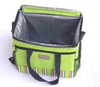 China 600D Polyester Strips Insulated Picnic Bag with Tote Handle , Blue / Green for sale