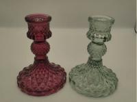 China Set of 2  Glass Candlestick Holders, 4.25 inches High, Vintage Look Glass Candle Holders for sale