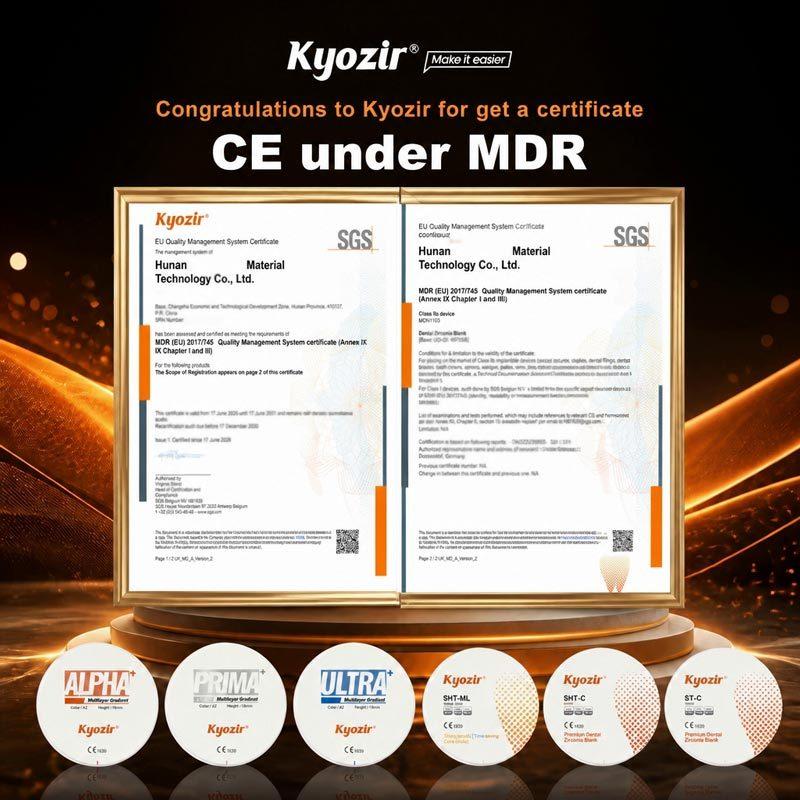 Kyozir dental zirconia block EU MDR CE certification